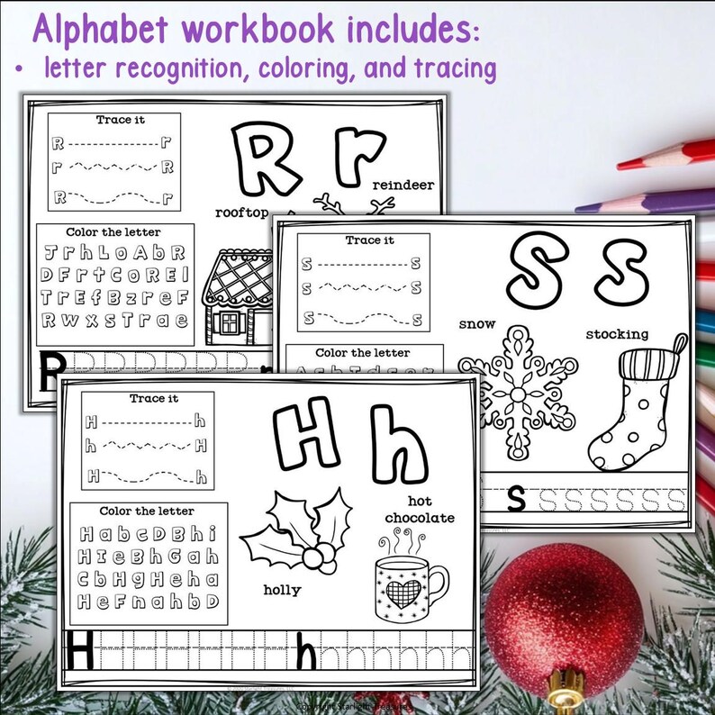 Alphabet Workbook: Worksheet A-Z Christmas Activity, Christmas Alphabet ...