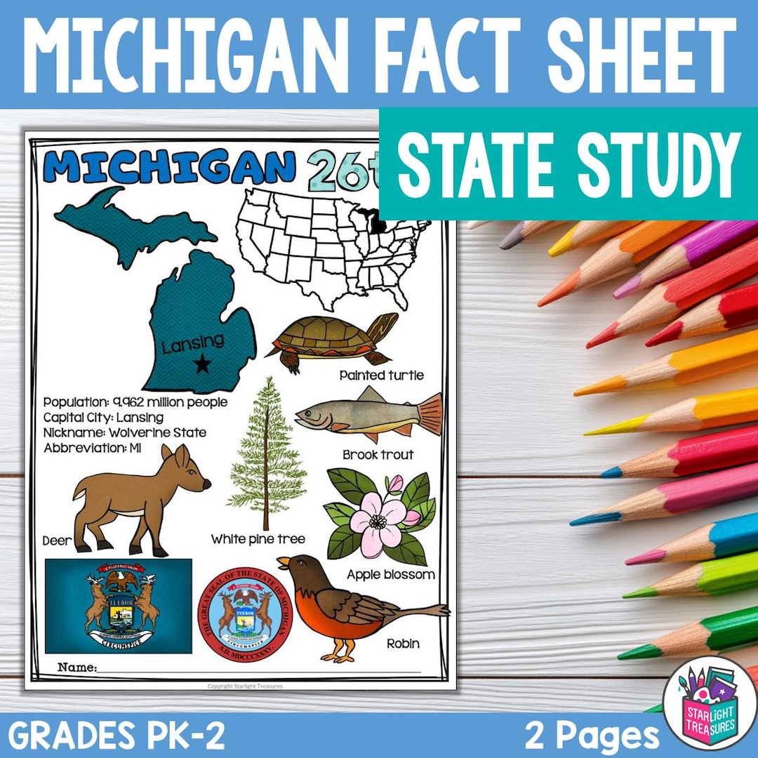 Michigan Fact Sheet for Early Readers - A State Study Activity Unit ...