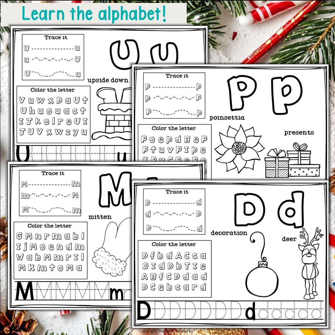 Alphabet Workbook: Worksheet A-Z Christmas Activity, Christmas Alphabet ...
