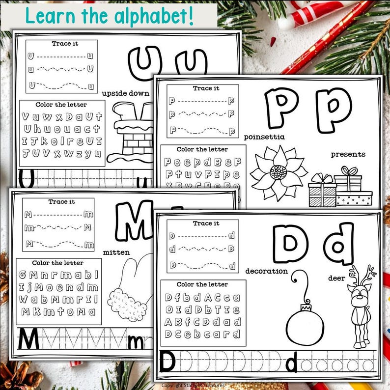 Alphabet Workbook: Worksheet A-Z Christmas Activity, Christmas Alphabet ...