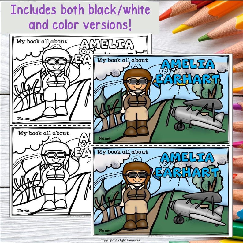 Amelia Earhart Mini Book for Early Readers: Women's History Month ...