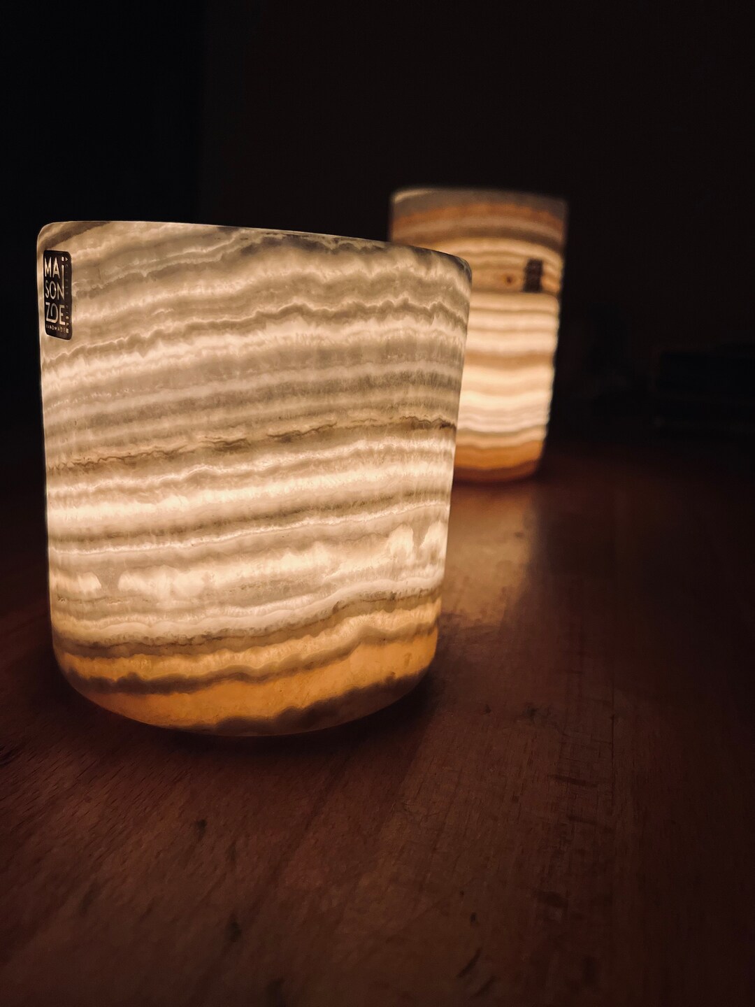 Maison Zoe Alabaster Candle Holder Set of 2 Tea Light Holder Made of ...