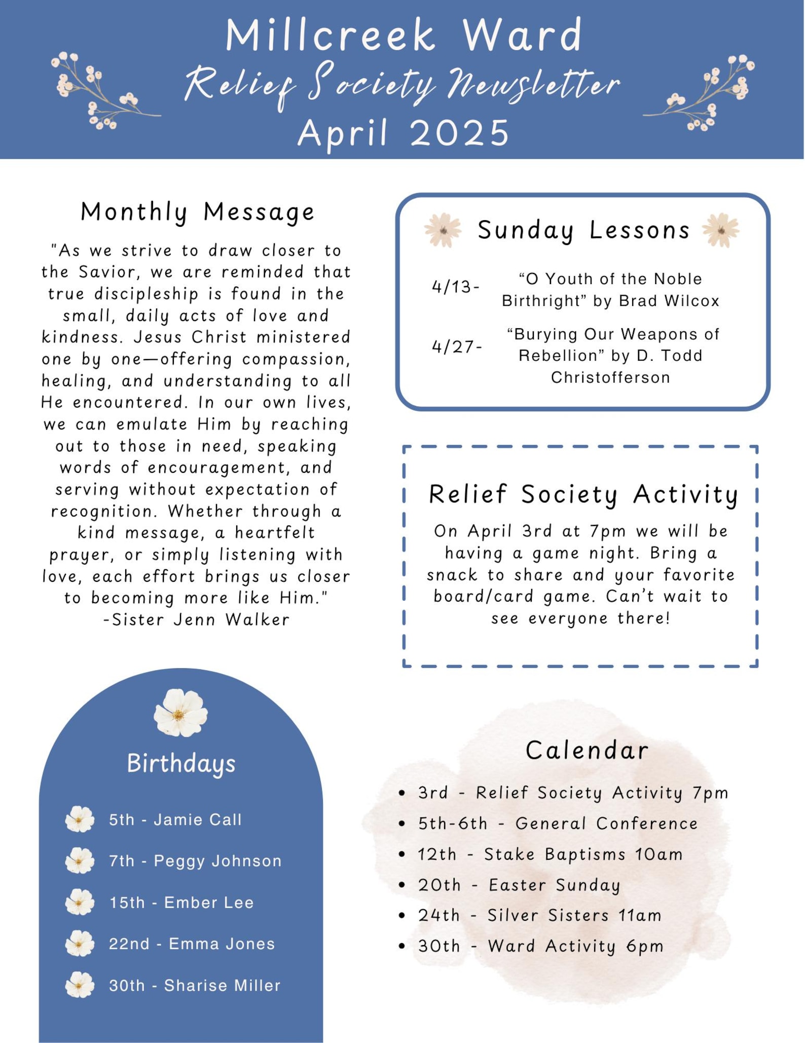 Editable Relief Society Newsletter Template – Floral Minimalist Design ...