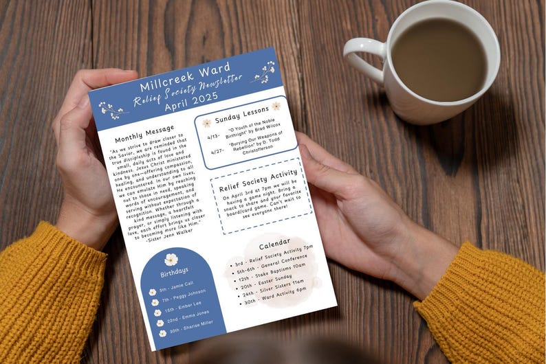Editable Relief Society Newsletter Template – Floral Minimalist Design ...