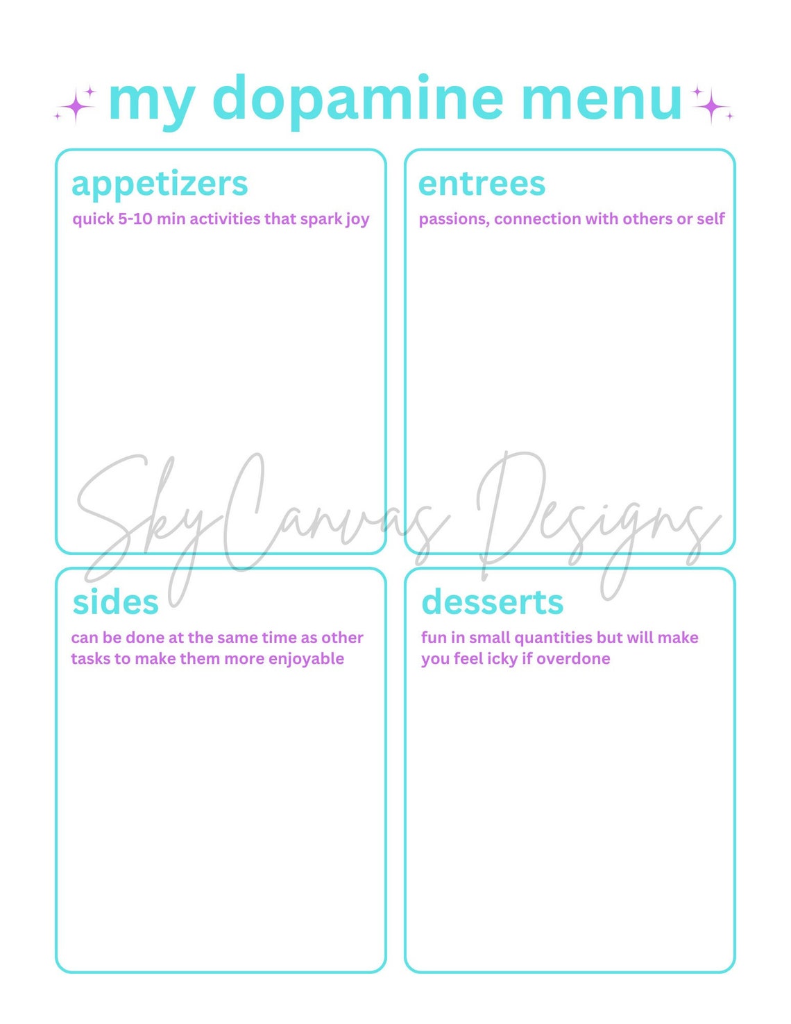 Dopamine Menu Printable | Mental Wellness Planner | Joy and Happiness ...