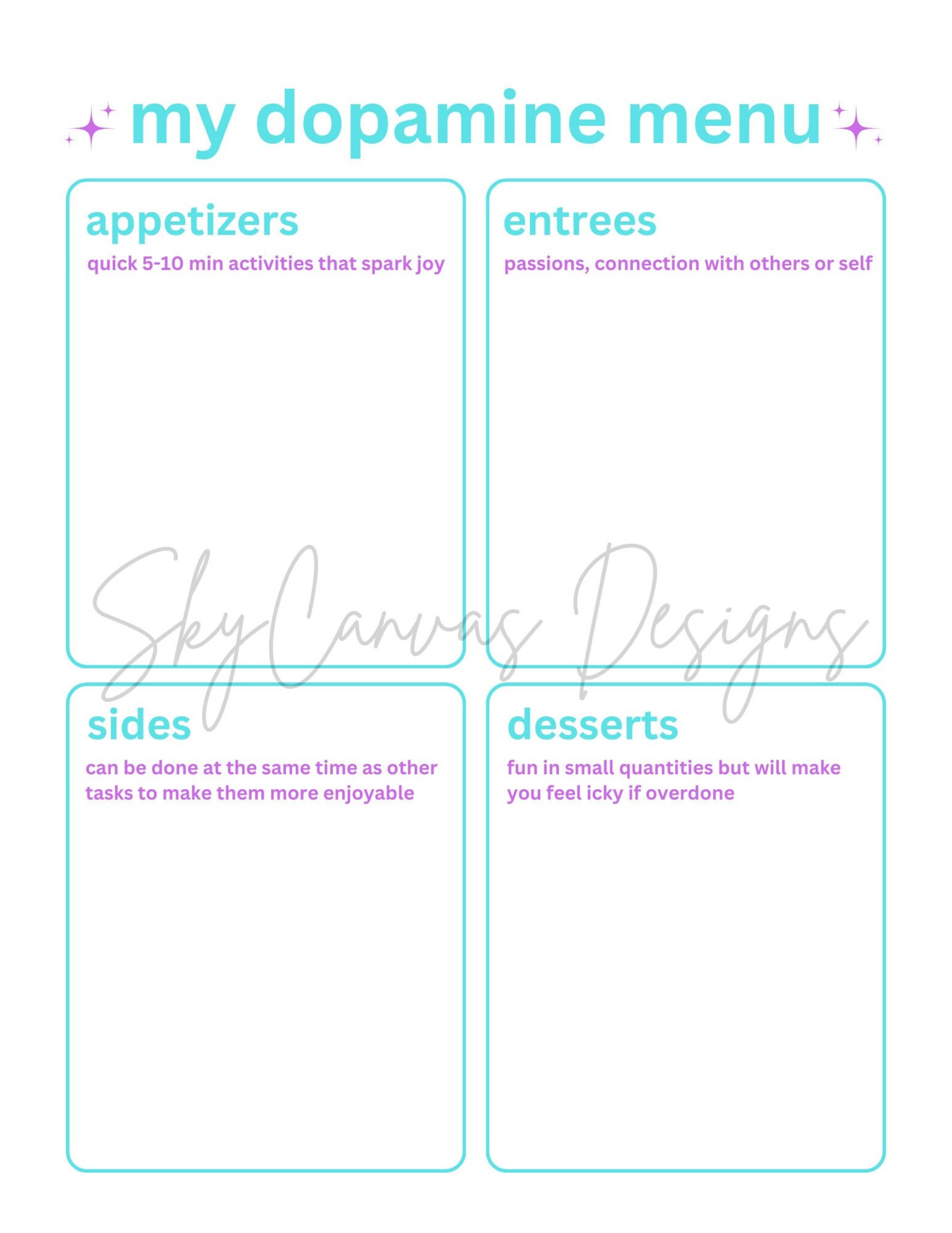 Dopamine Menu Printable | Mental Wellness Planner | Joy and Happiness ...