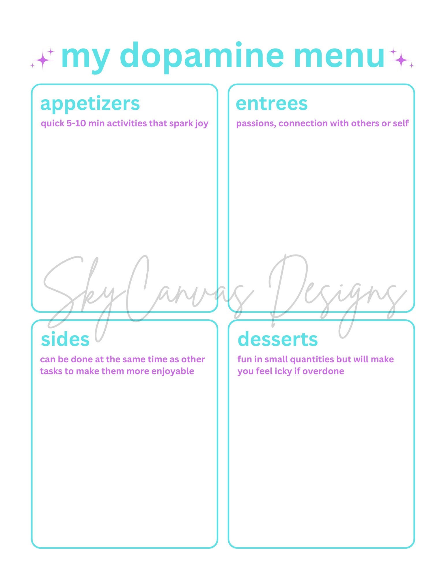 Dopamine Menu Printable | Mental Wellness Planner | Joy and Happiness ...