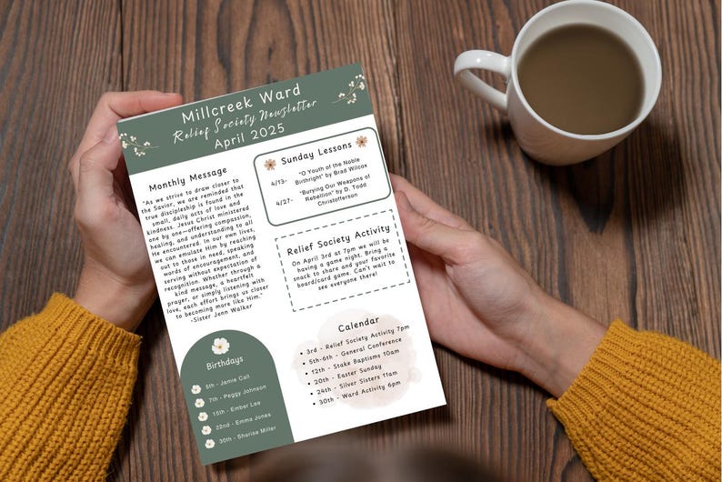 Editable Relief Society Newsletter Template – Floral Minimalist Design ...