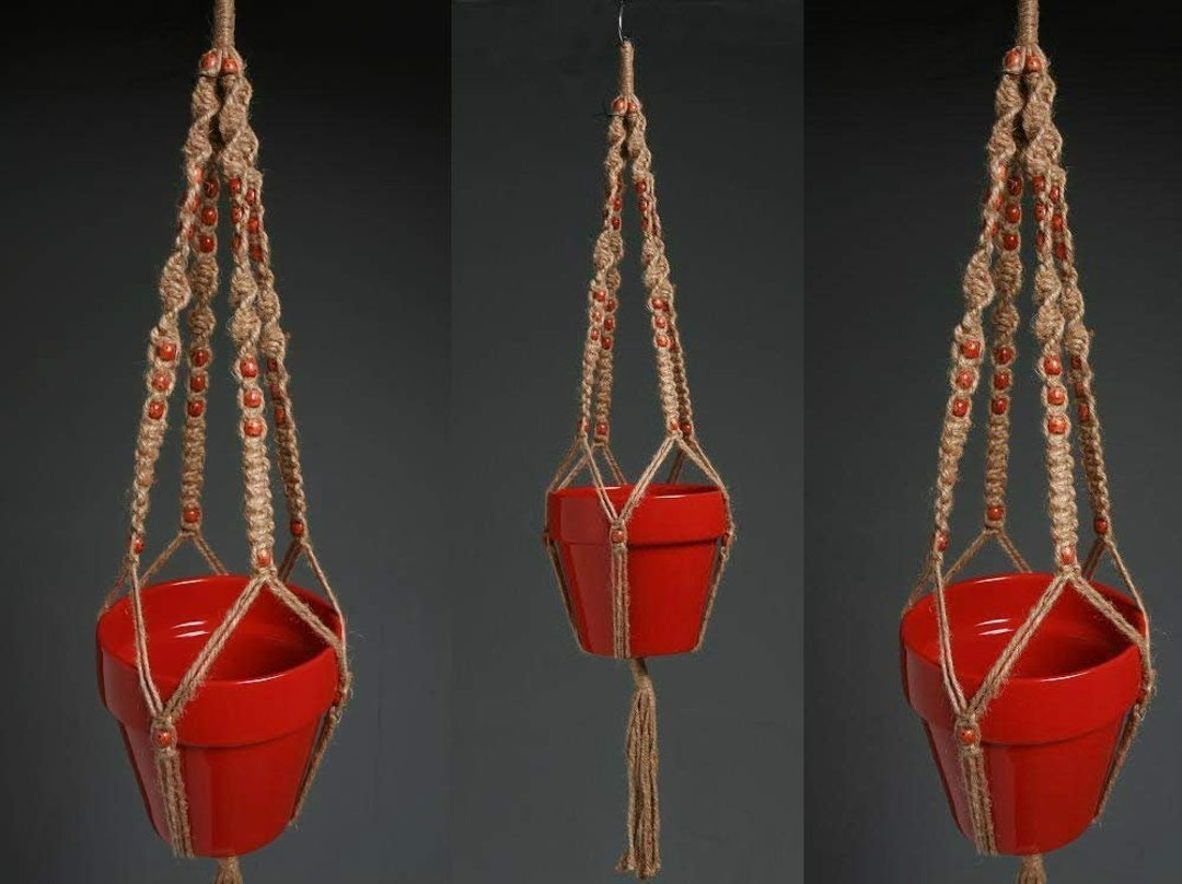 Ashman Plant Hanger Macrame Jute 4 Legs 48 Inch With Orange Beads. 1 ...