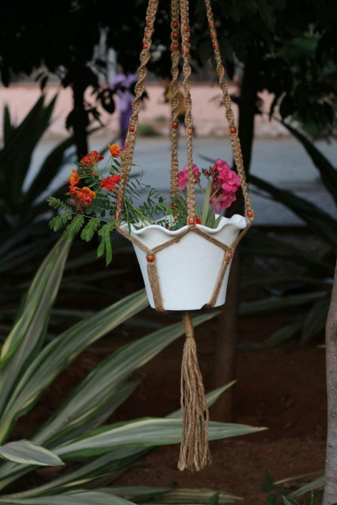 Ashman Plant Hanger Macrame Jute 4 Legs 48 Inch With Orange - Etsy