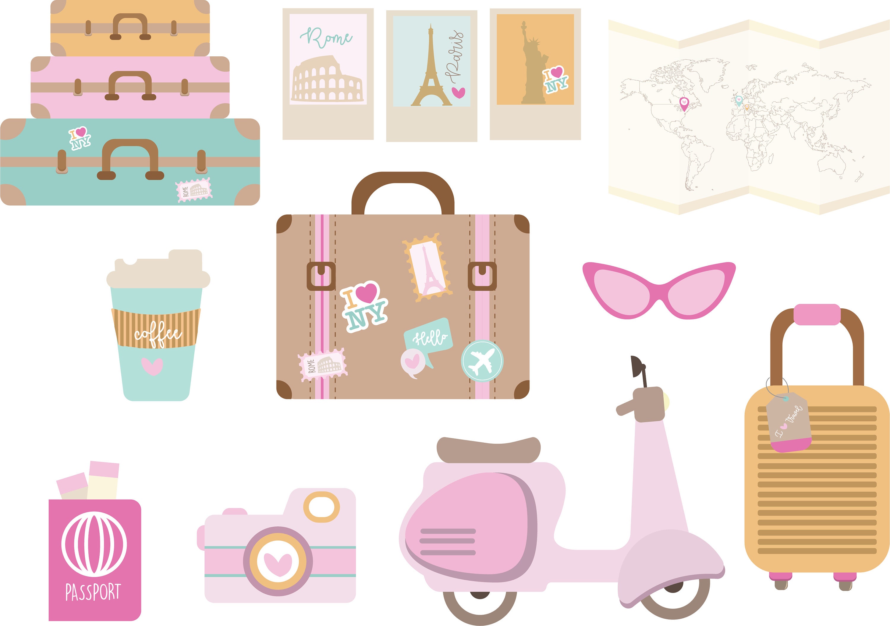 Girl Travel Icons Clipart Png File Travel Around the World Chic Travel ...