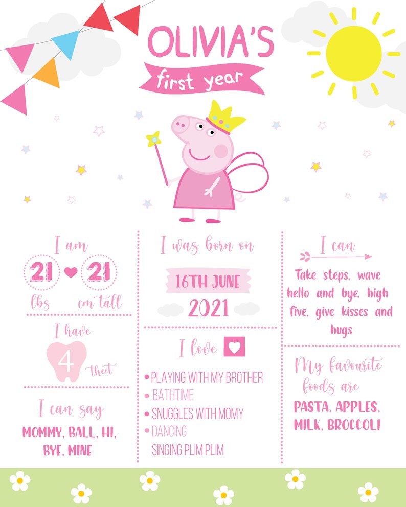 Peppa Pig First Birthday Poster Birthday Board, First Birthday ...