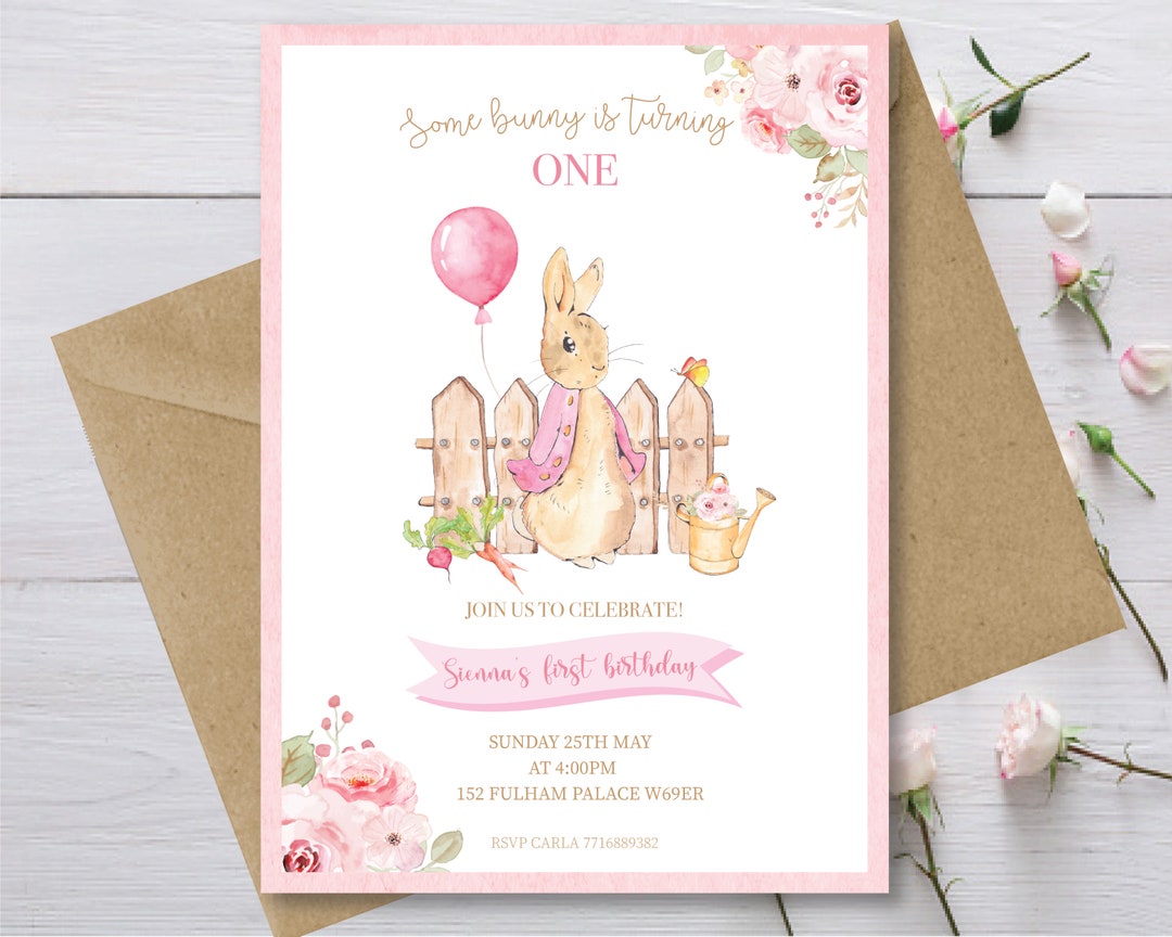 Editable Peter Rabbit Birthday Invitation, First Birthday Invite, Girl ...