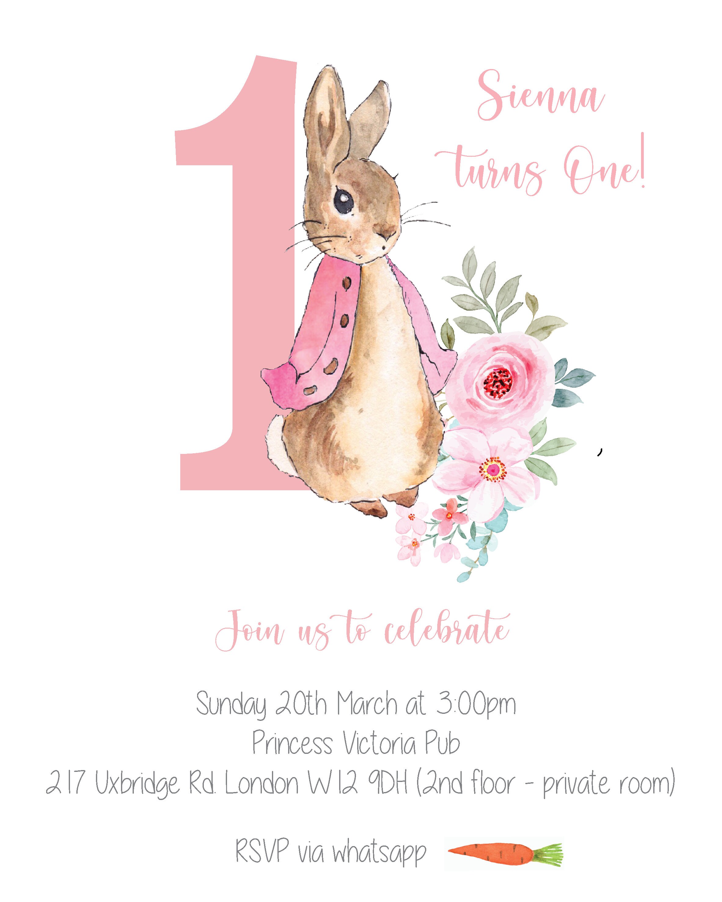 Editable Flopsy Bunny Birthday Invitation Pink Birthday Invite ...