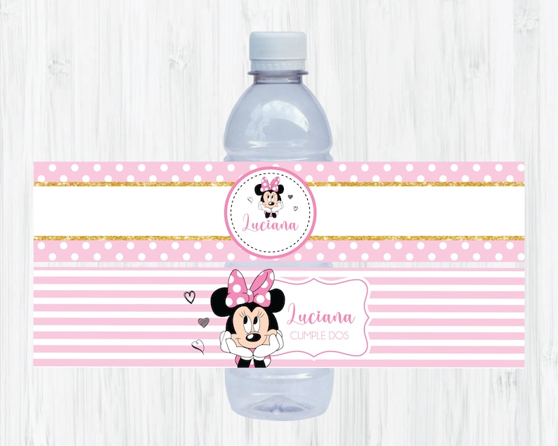 Printable Minnie Mouse Water Bottle Label: Pink Birthday Party (digital ...