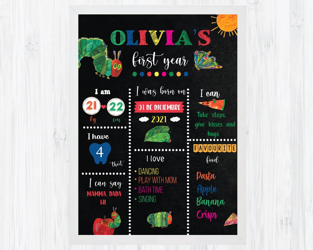 The Very Hungry Caterpillar First Birthday Milestone Poster (digital ...