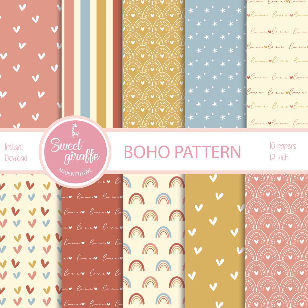 Boho Pattern, Boho Digital Papers, Boho Scrapbook Paper, Boho ...
