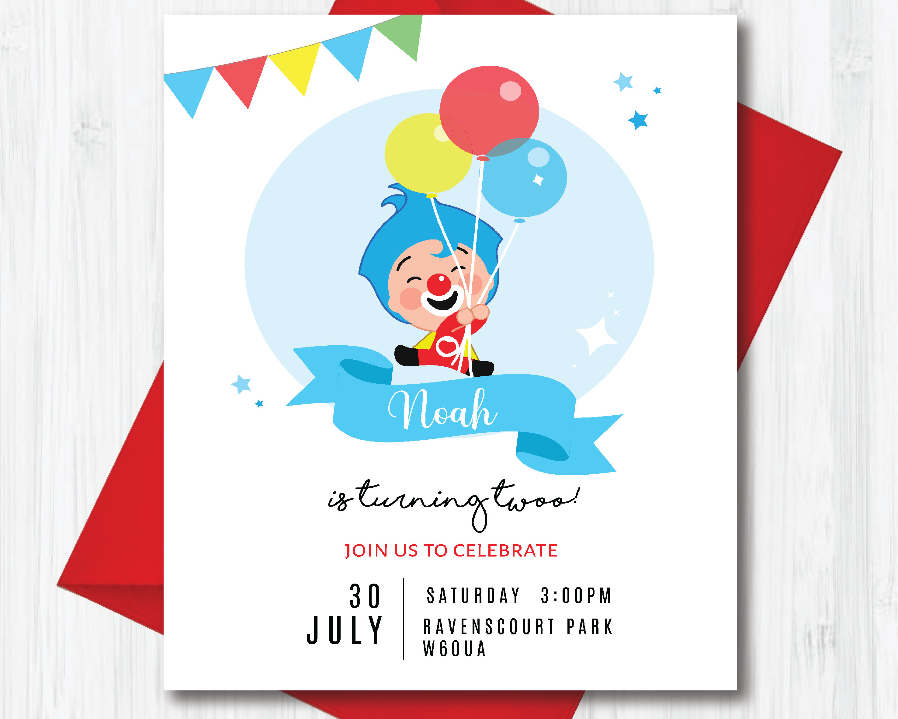 Invitación de cumpleaños de Plim Plim: Fiesta de circo personalizada ...