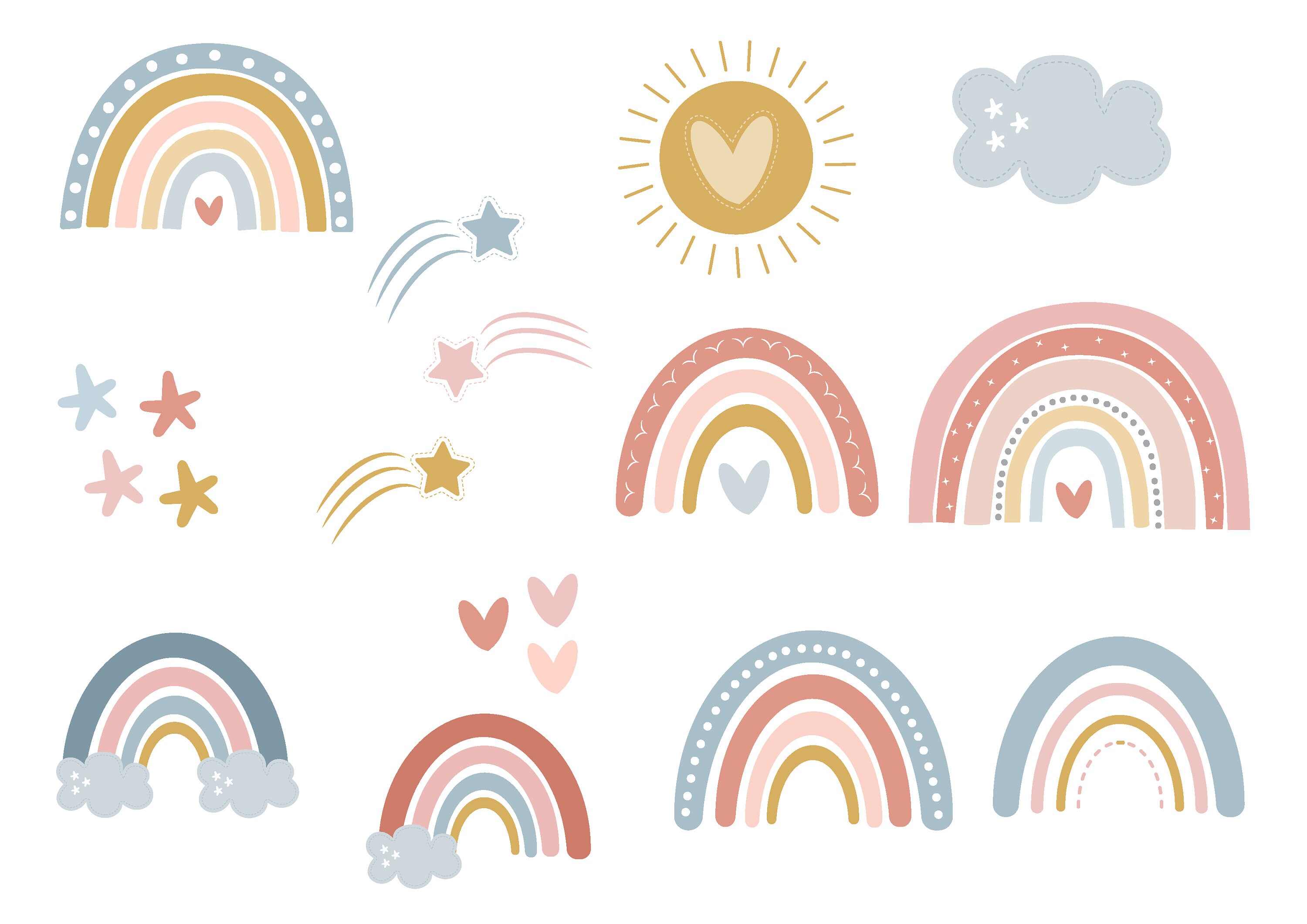 Boho Rainbow Pattern and Cliparts Printable Digital Paper - Etsy