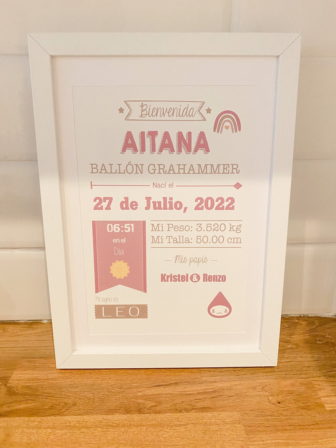 Printable Newborn Personalised Frame Nursery Frame Art Baby Gift - Etsy