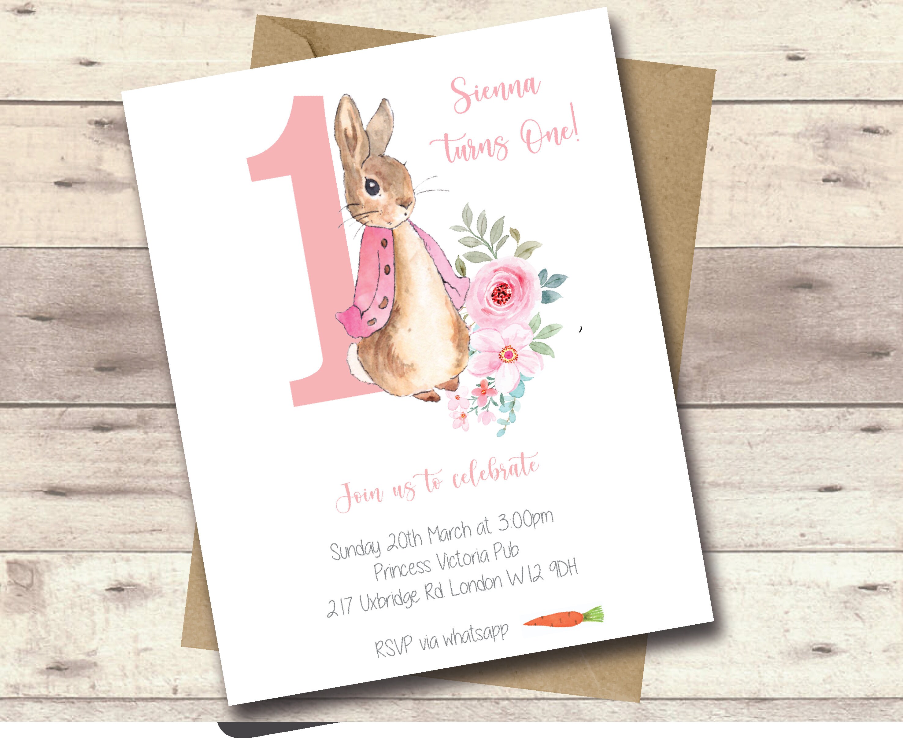 Editable Flopsy Bunny Birthday Invitation Pink Birthday Invite ...