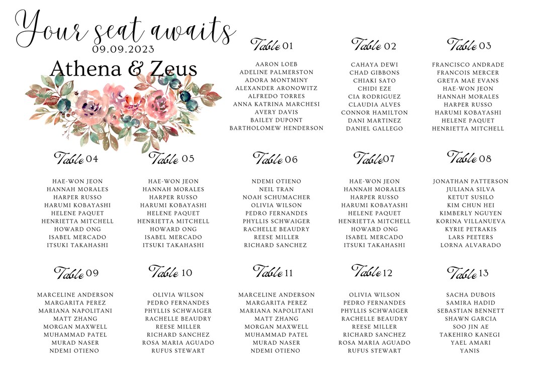 Digital Wedding Seating Chart Poster Bundle. Editable and - Etsy
