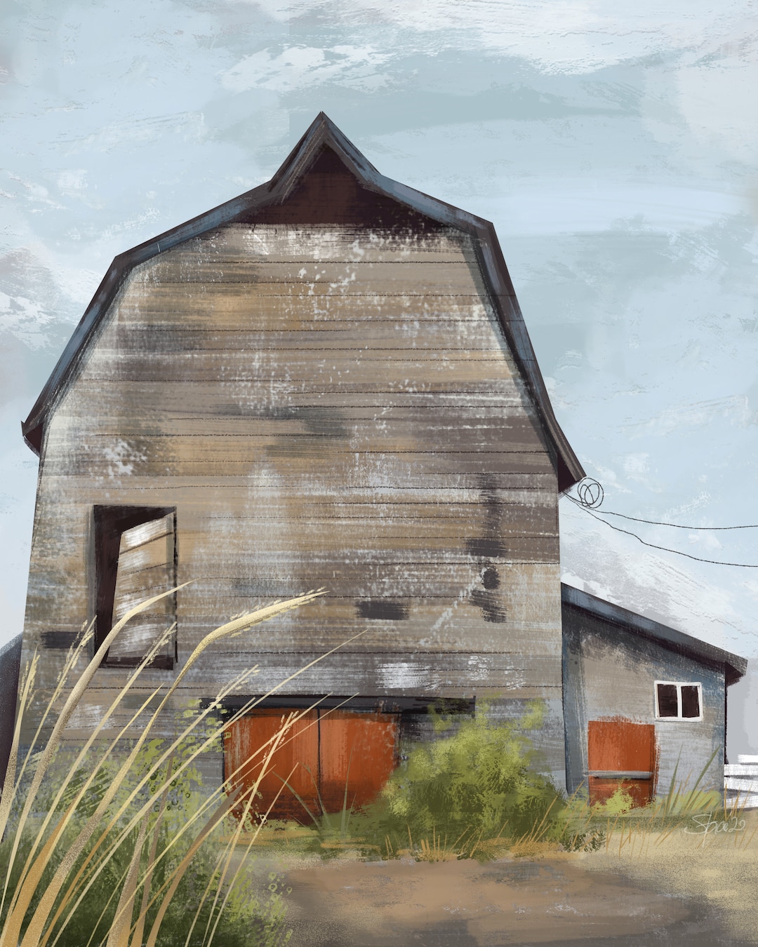 Illustration of Old Barn - Etsy