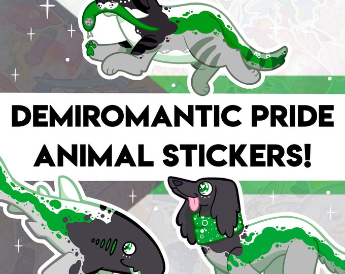 Demiromantic Pride Stickers! - Shark, Dog, Cat Designs - Holographic ...