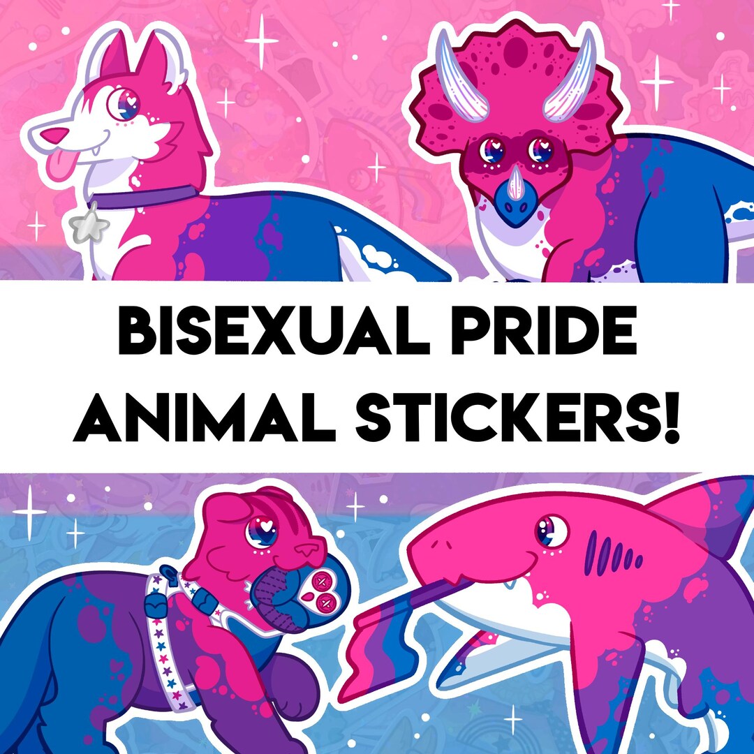 Bisexual Pride Stickers! - Shark, Dog, Cat, Dinosaur Designs ...