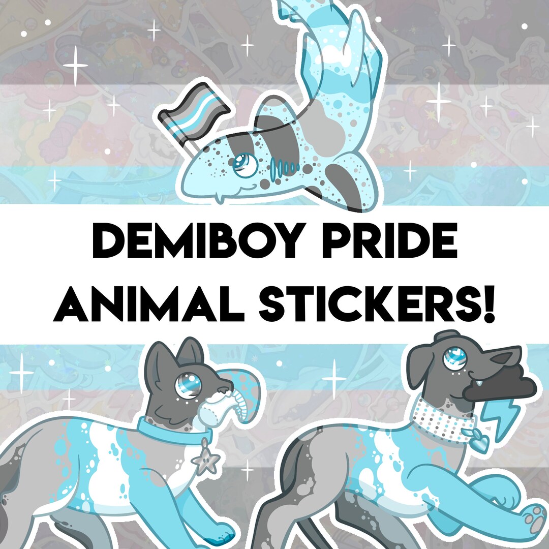 Demiboy Pride Stickers! - Shark, Dog, Cat Designs - Holographic Sticker ...