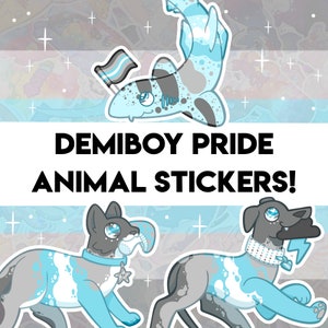 Demiboy Pride Stickers Shark, Dog, Cat Designs Holographic Sticker for ...