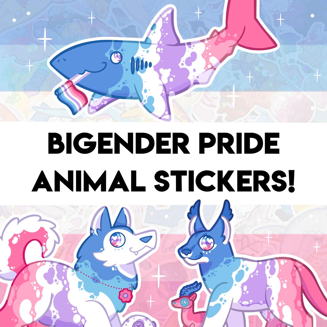 Bigender Pride Stickers! - Shark, Dog, Cat Designs - Holographic ...