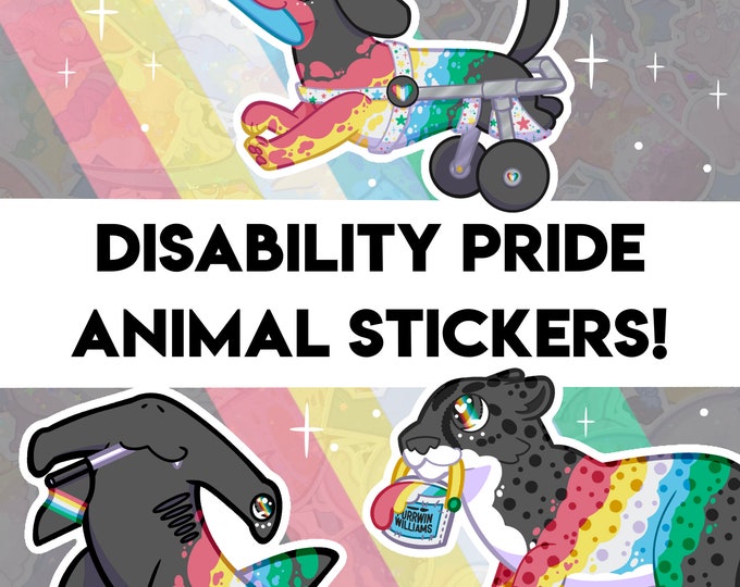 Disability Pride Stickers! - Shark, Dog, Cat Designs - Holographic ...