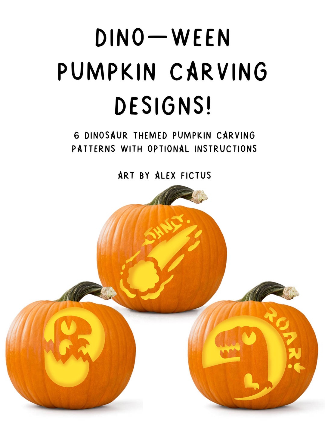Dino-ween Pumpkin Carving Design PDF - 6 Paleontology Spooky Cute ...