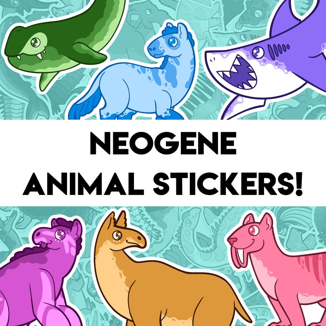 Neogene Paleontology Stickers - 18 Designs - Megalodon Livyatan ...