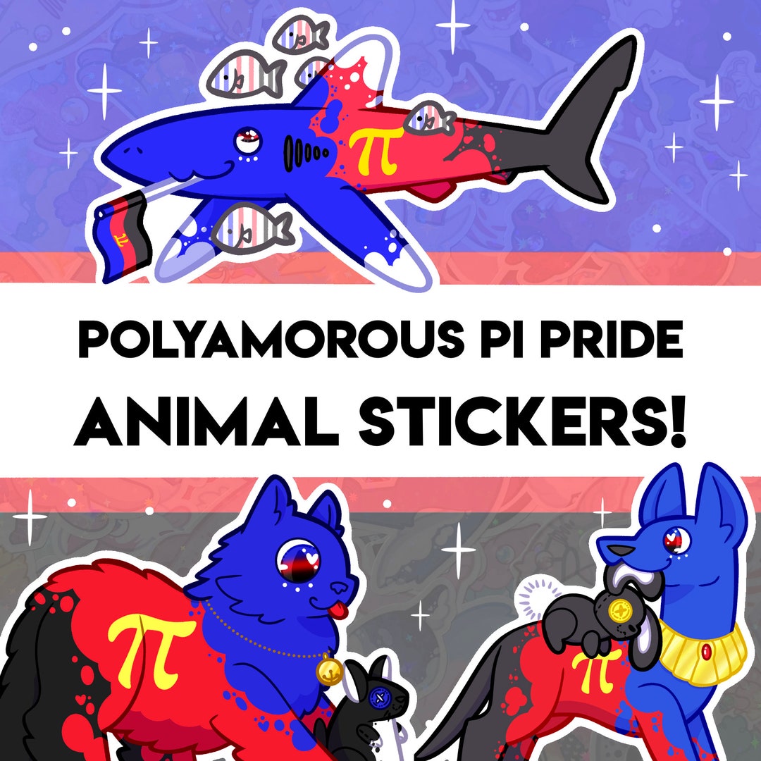 Polyamorous Pi Design Pride Stickers Shark, Dog, Cat Designs ...