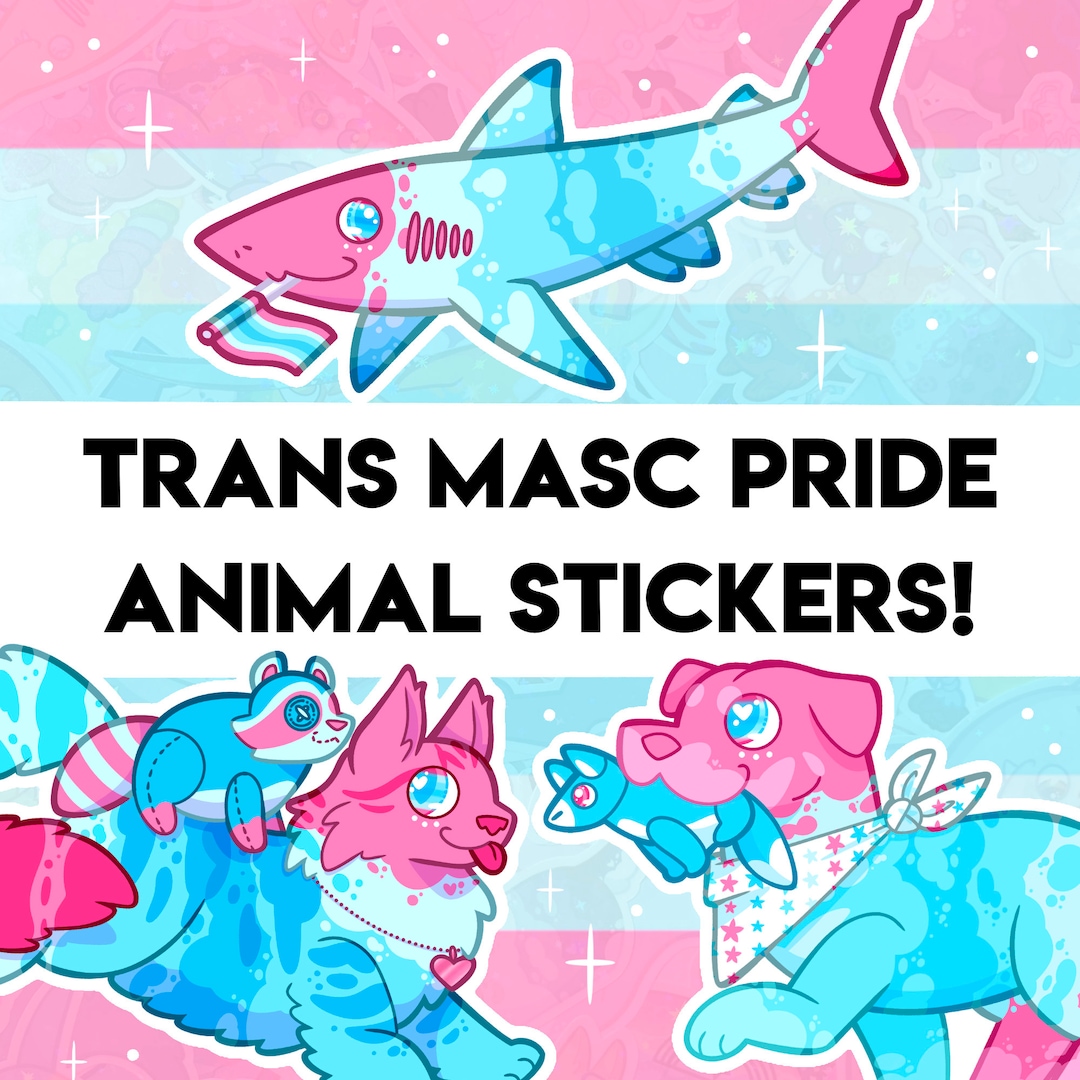Trans Masc Pride Stickers! - Shark, Dog, Cat Designs - Holographic ...