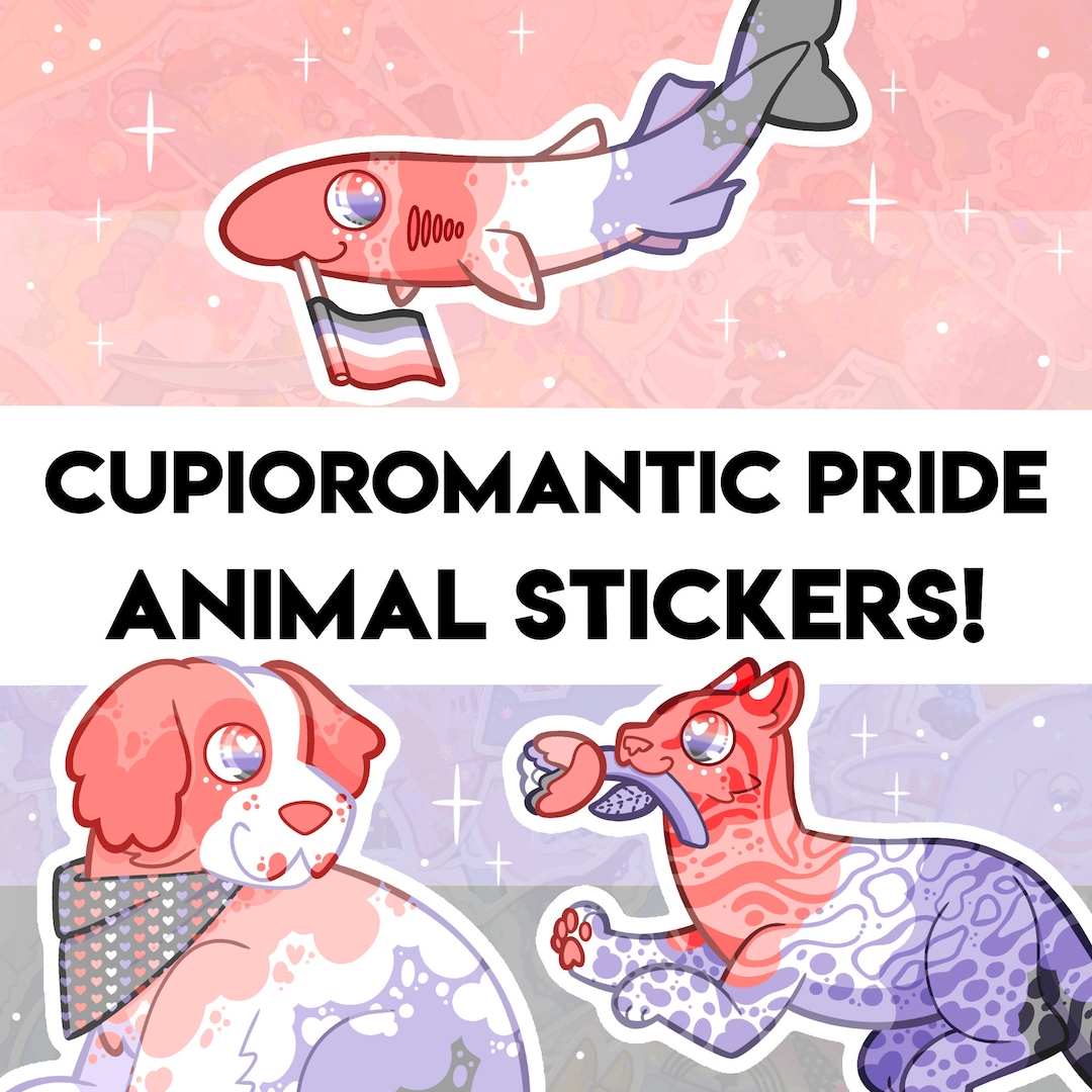 Cupioromantic Pride Stickers Shark, Dog, Cat Designs Holographic ...