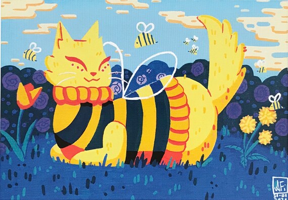 Prints Art & Collectibles Bumblebee Cat 5x7 Card/Poster print etna.com.pe