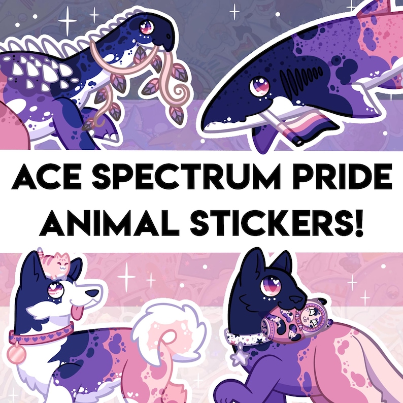Ace Spectrum Pride Stickers! - Shark, Dog, Cat, Dinosaur Designs ...