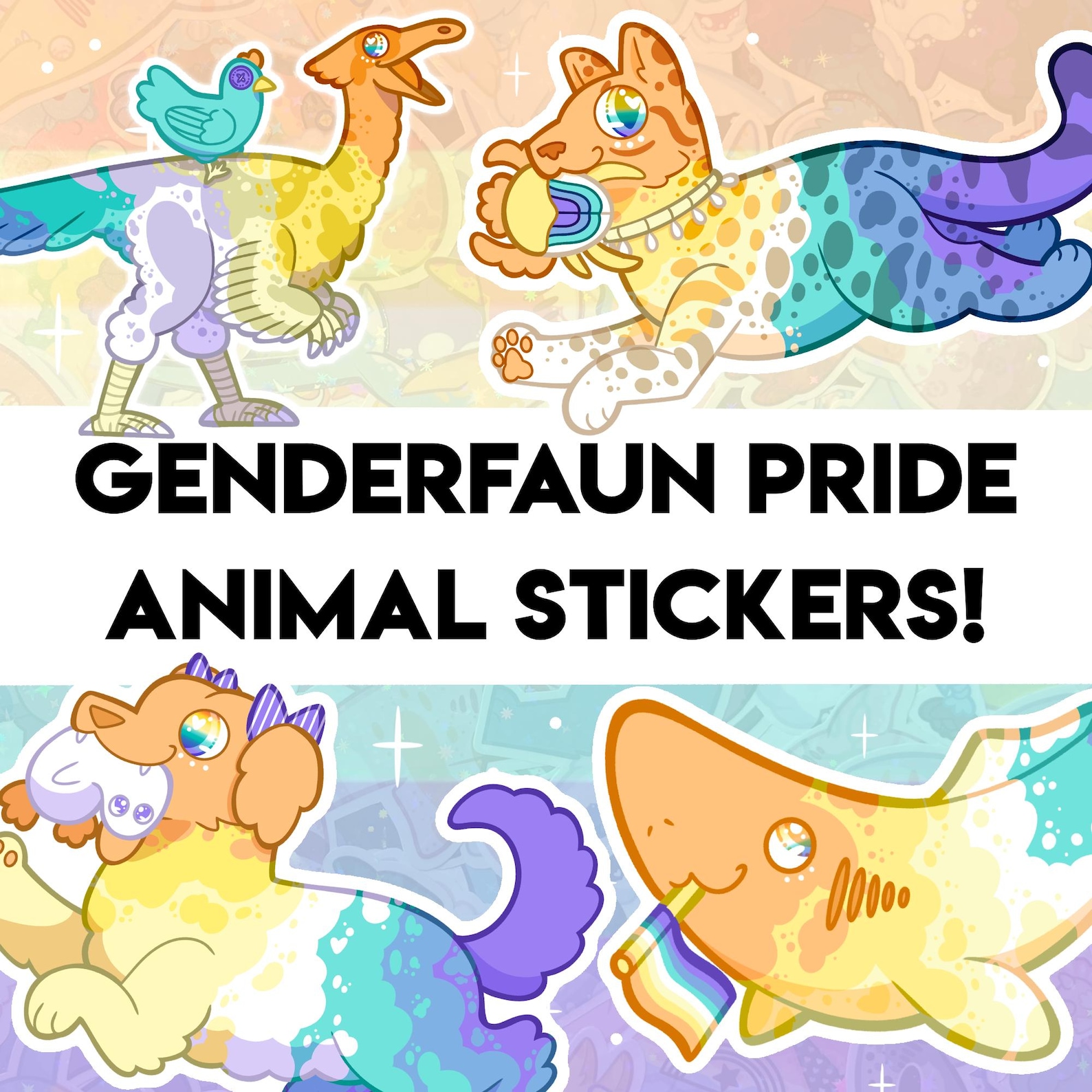 Genderfaun Pride Stickers! - Shark, Dog, Cat, Dinosaur Designs ...