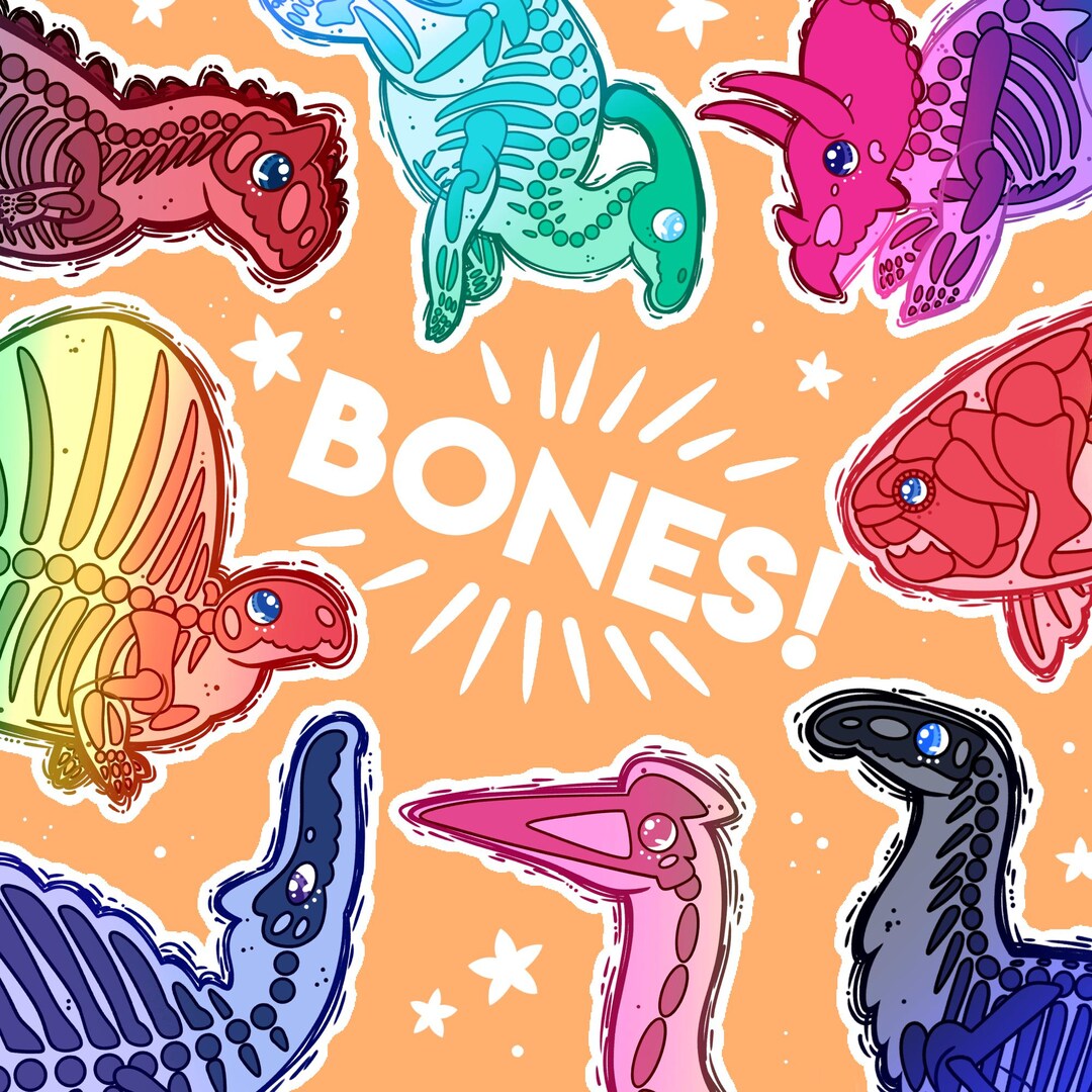 NEW Bare Bones Paleontology Stickers 15 Designs Stegosaurus Spinosaurus ...