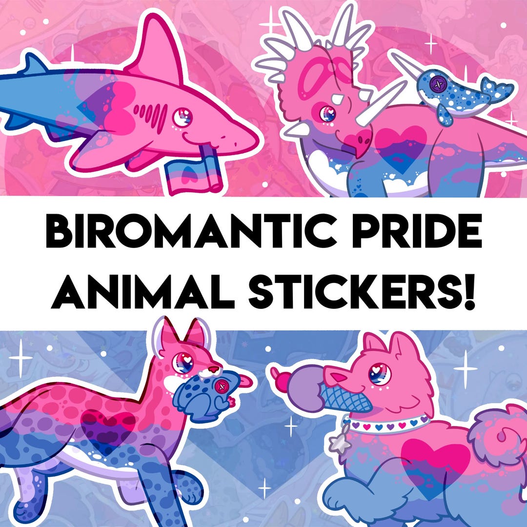Biromantic Pride Stickers! - Shark, Dog, Cat, Dinosaur Designs ...