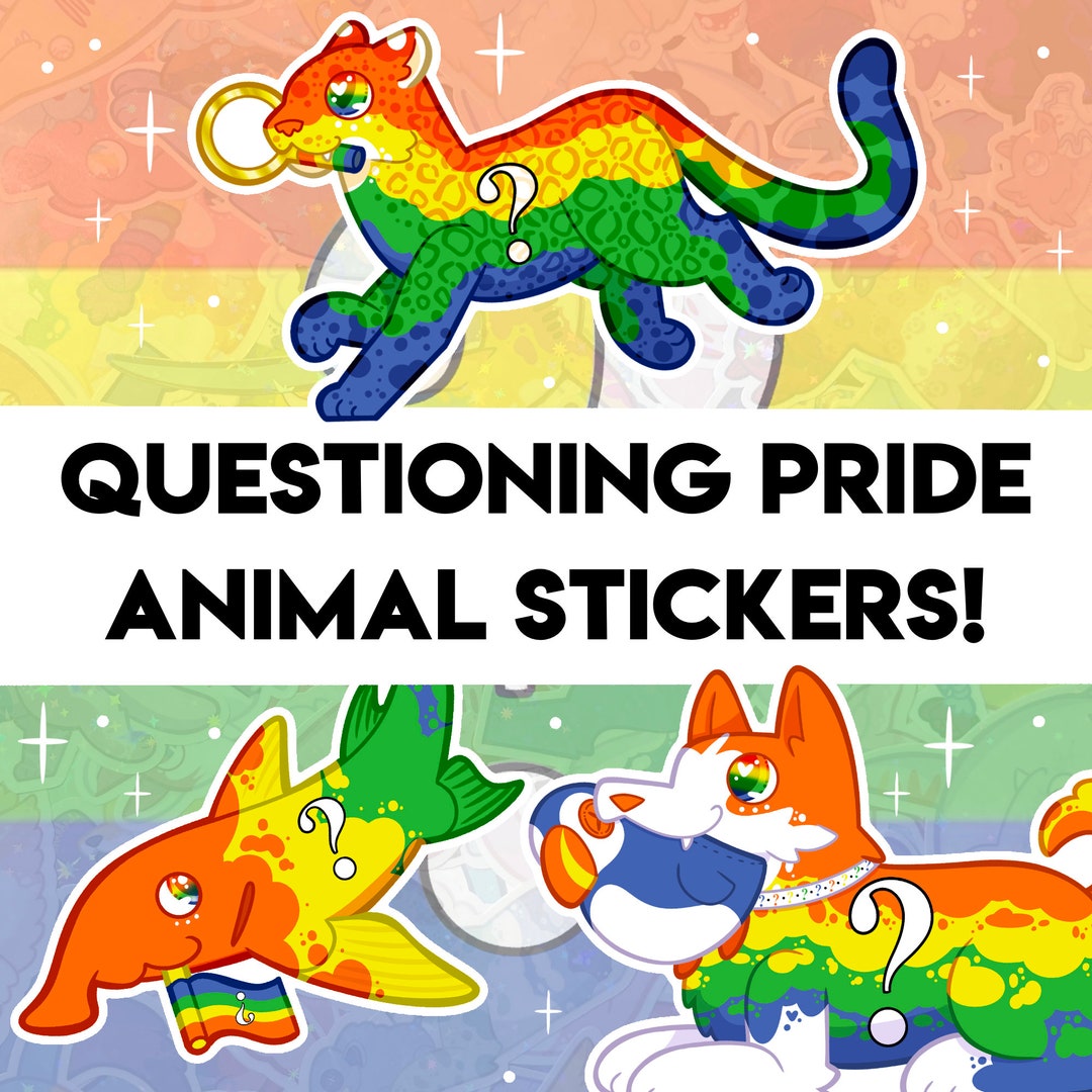 Questioning Pride Stickers! - Shark, Dog, Cat Designs - Holographic ...