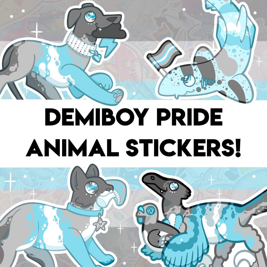 Demiboy Pride Stickers! - Shark, Dog, Cat, Dinosaur Designs ...