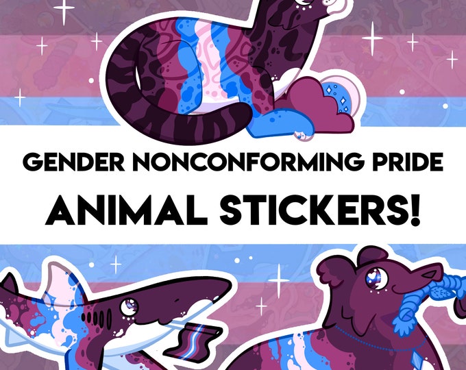 Gender Non-conforming Pride Stickers! - Shark, Dog, Cat Designs ...