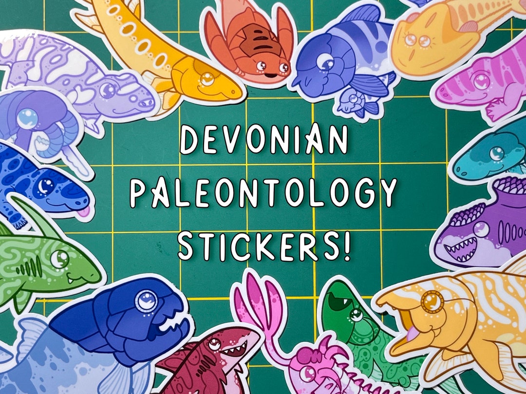 04 Devonian Paleontology Stickers 20 Designs Dunkleosteus Tiktaalik ...