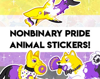 Aceflux Pride Stickers Shark, Dog, Cat Designs Holographic Sticker for Water Bottle, Journal ...