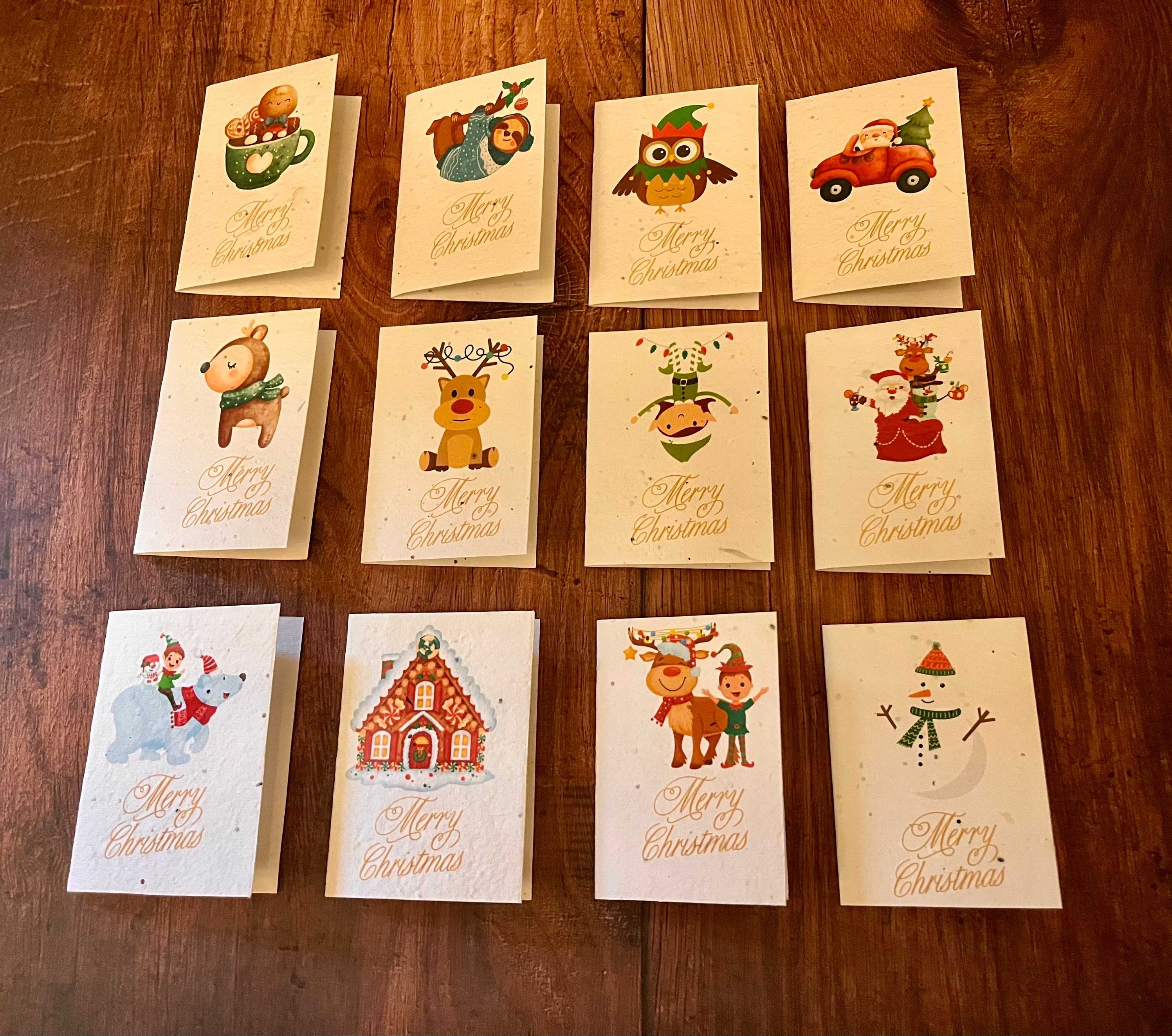 Cute Mini Christmas Card Set of 12 Seeded Cards - Etsy UK