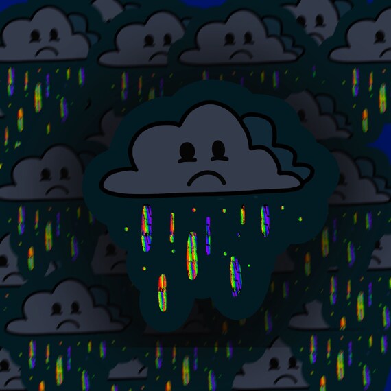 Sad Rainbow Cloud Sticker | Etsy